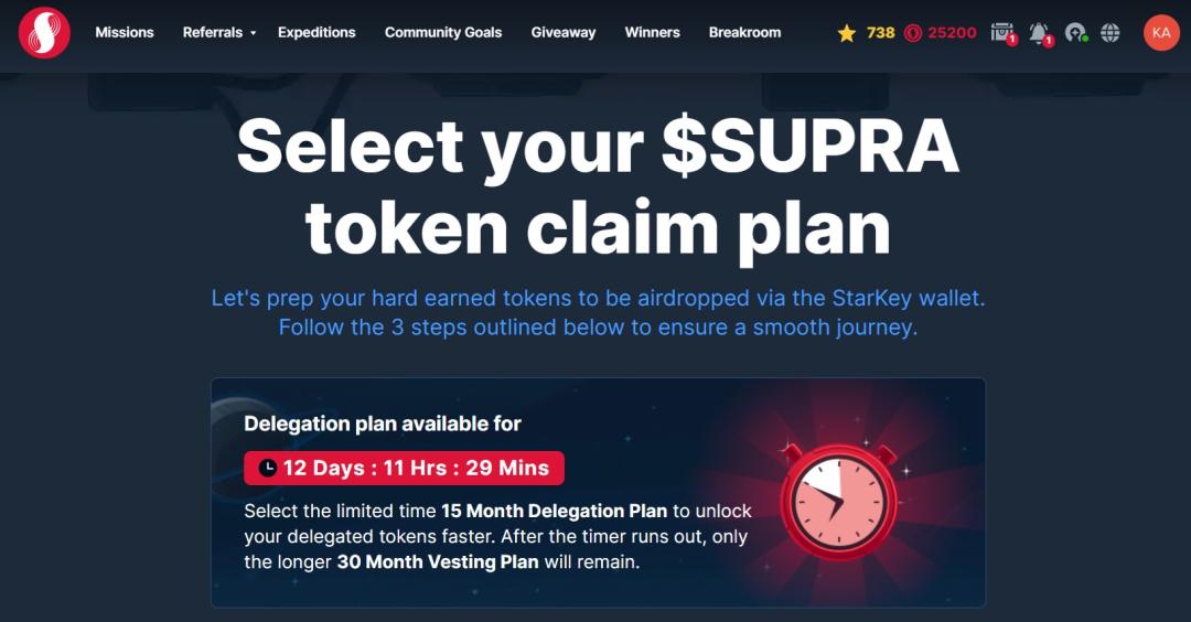 Choose the "token claim plan" from Supra Labs - ccFound
